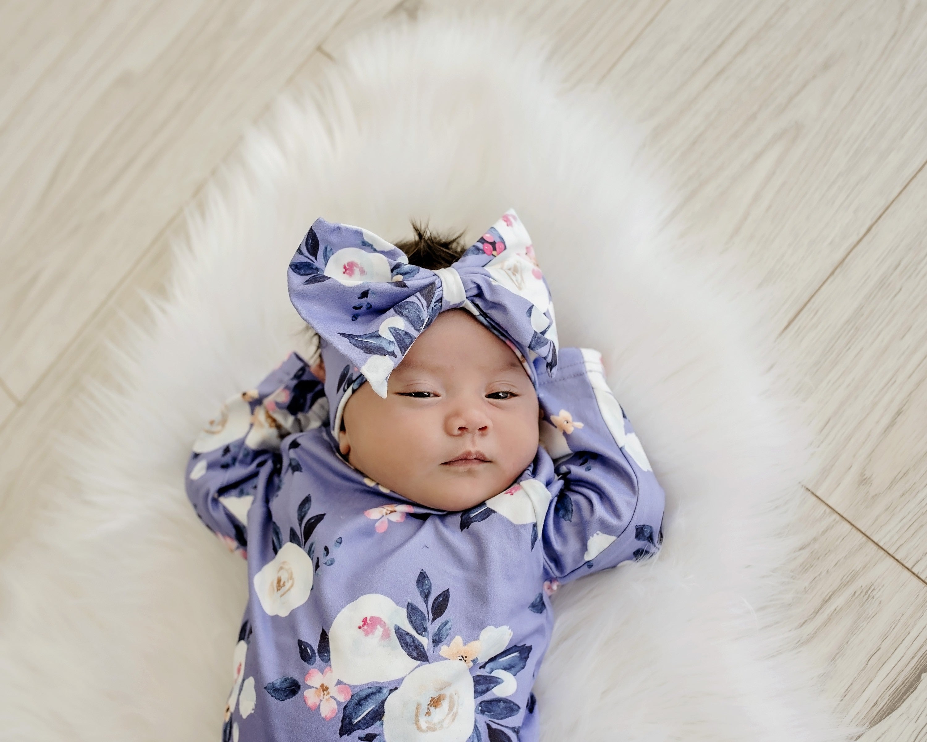 Lavender Baby Gown And Bow Headband – Sofi Stella Women's & Children's ...