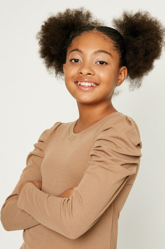 Girls Pleated Puff Shoulder Knit Top, 2 colors – Sofi Stella Women's ...